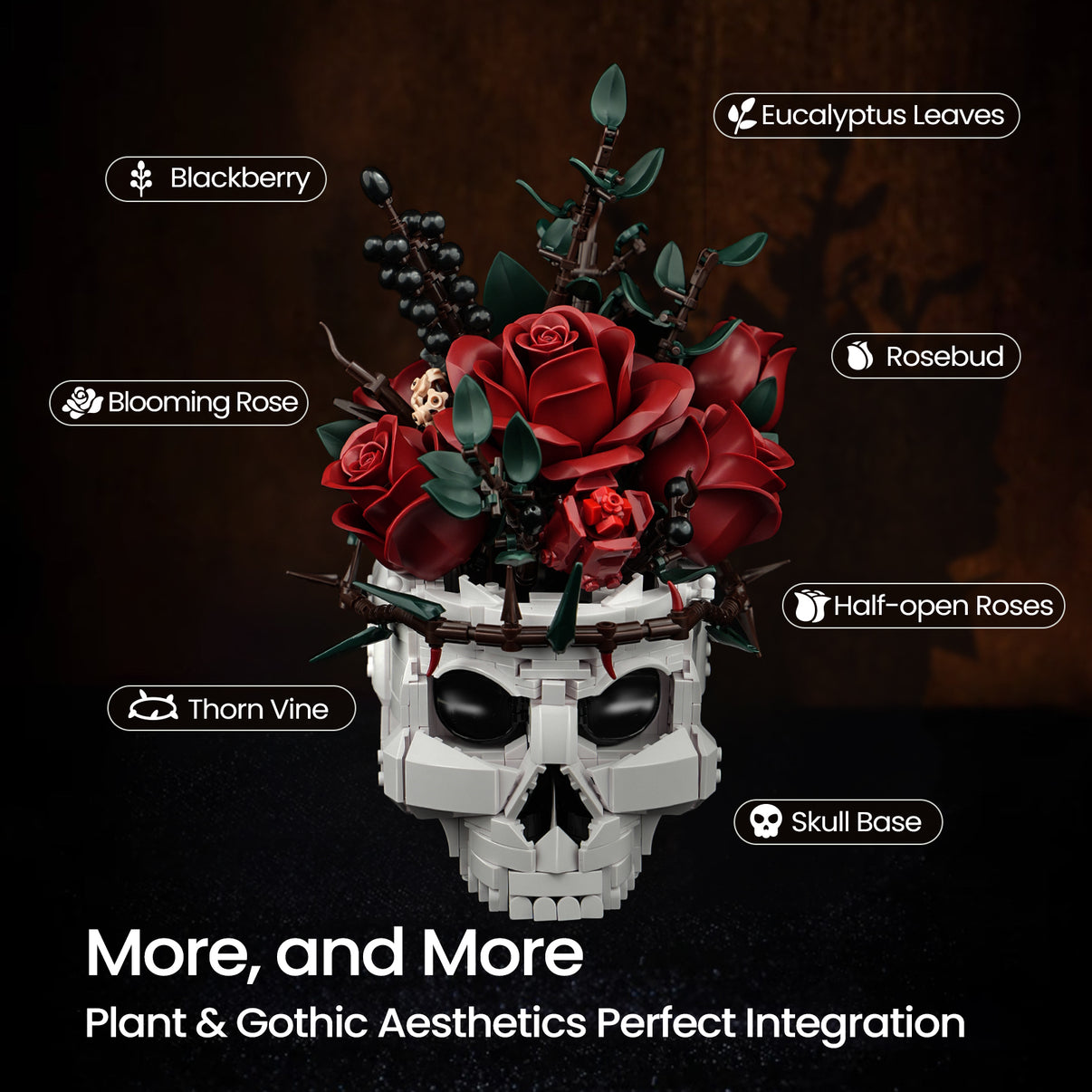 Gothic Skull Red Rose Bouquet Building Block Set – SupreOwls